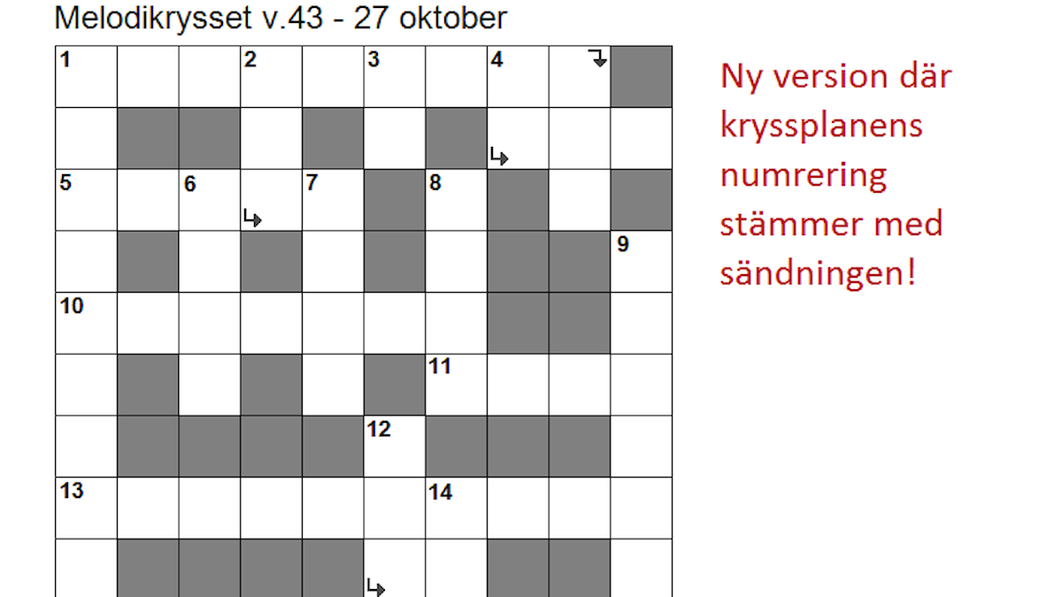 Fel i dagens melodikryss - Melodikrysset | Sveriges Radio